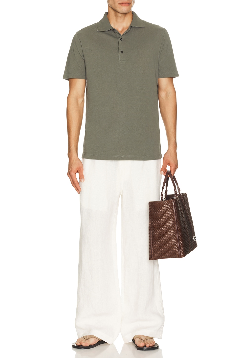 FRESCOBOL CARIOCA frescobol carioca luca cotton piquet polo button up short sleeve in green
